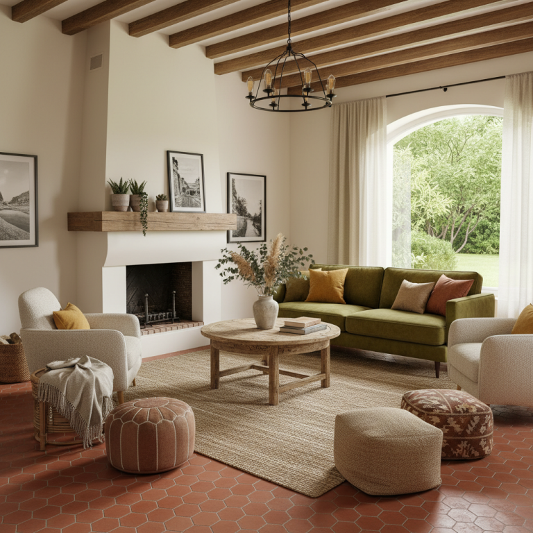 Palette idéale pour un salon tomette rouge : associer couleurs ...